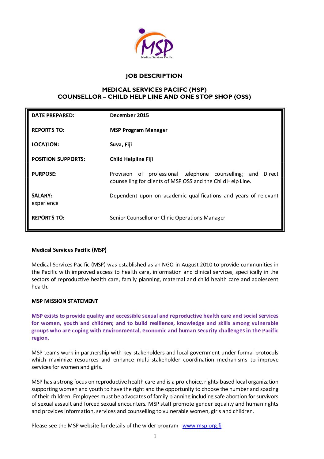 FC-3 Counsellors – Women, Youth and Children portfolio, Suva, Lautoka ...